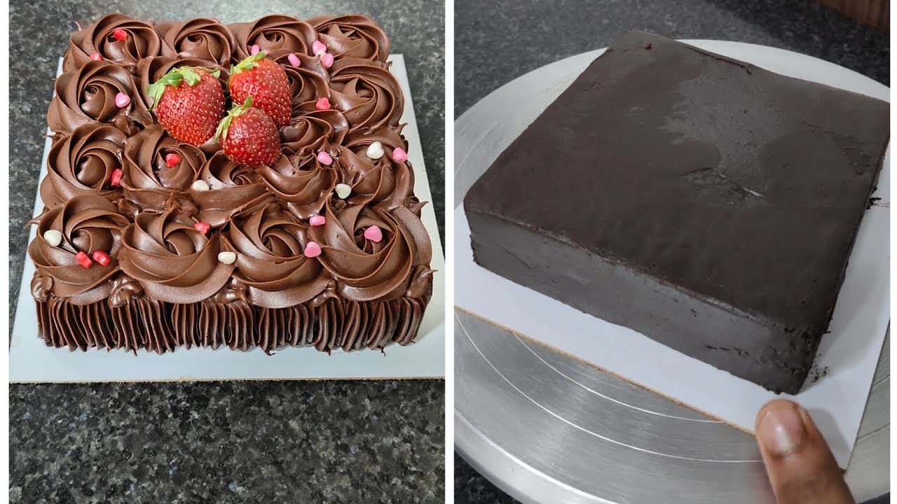 Best dark chocolate square shape cake|cake decorating tutorials ...
