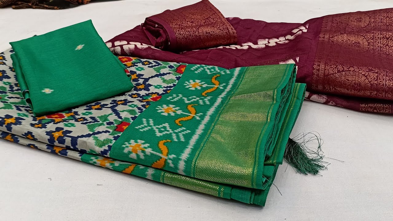 party wear sarees# patola sarees#plan saree work blouse#siquns work ...