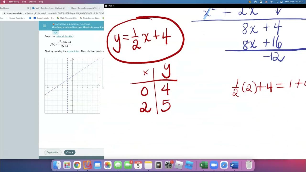ALEKS Graphing a Rational Function: Quadratic over Linear - YouTube