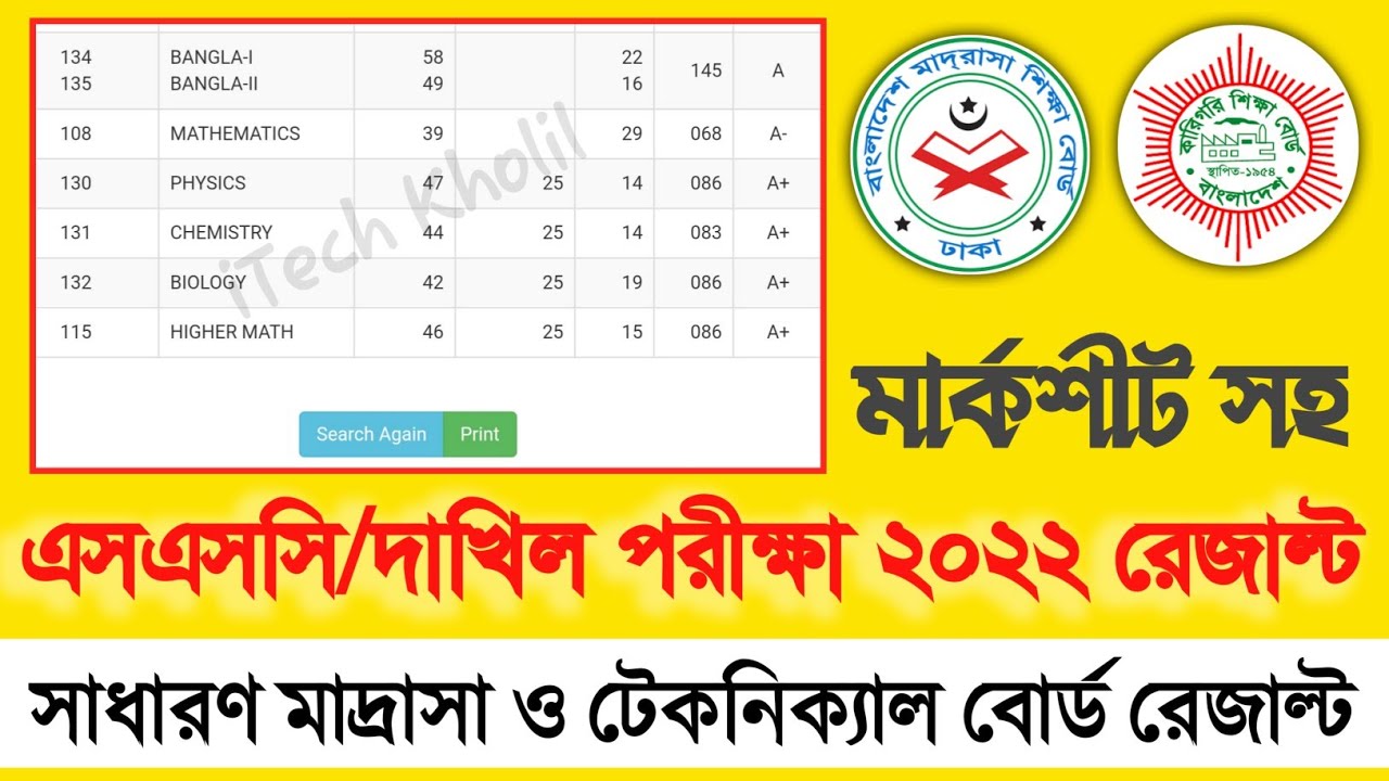 দাখিল মার্কশীট সহ রেজাল্ট | dakhil result with marksheet | টেকনিক্যাল ...