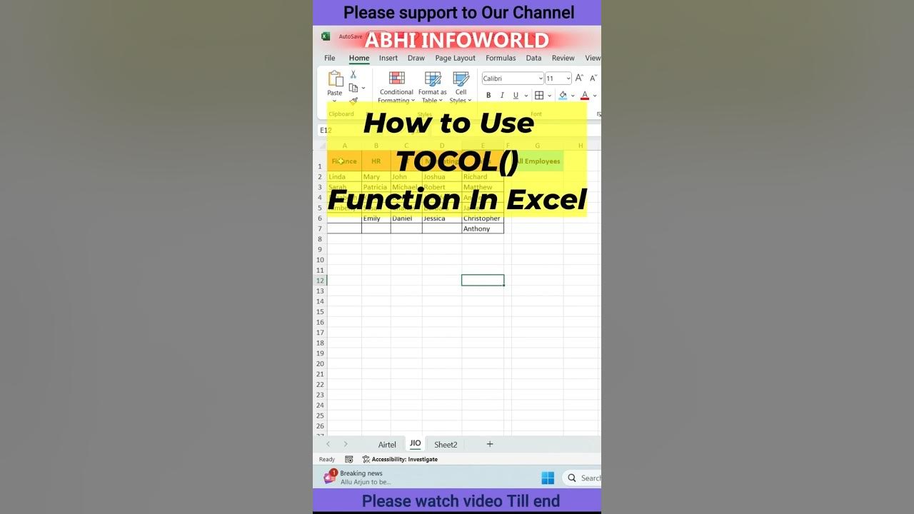 How to Use TOCOL Function In Excel #excel #exceltutorial #shortsfeed #shorts - YouTube