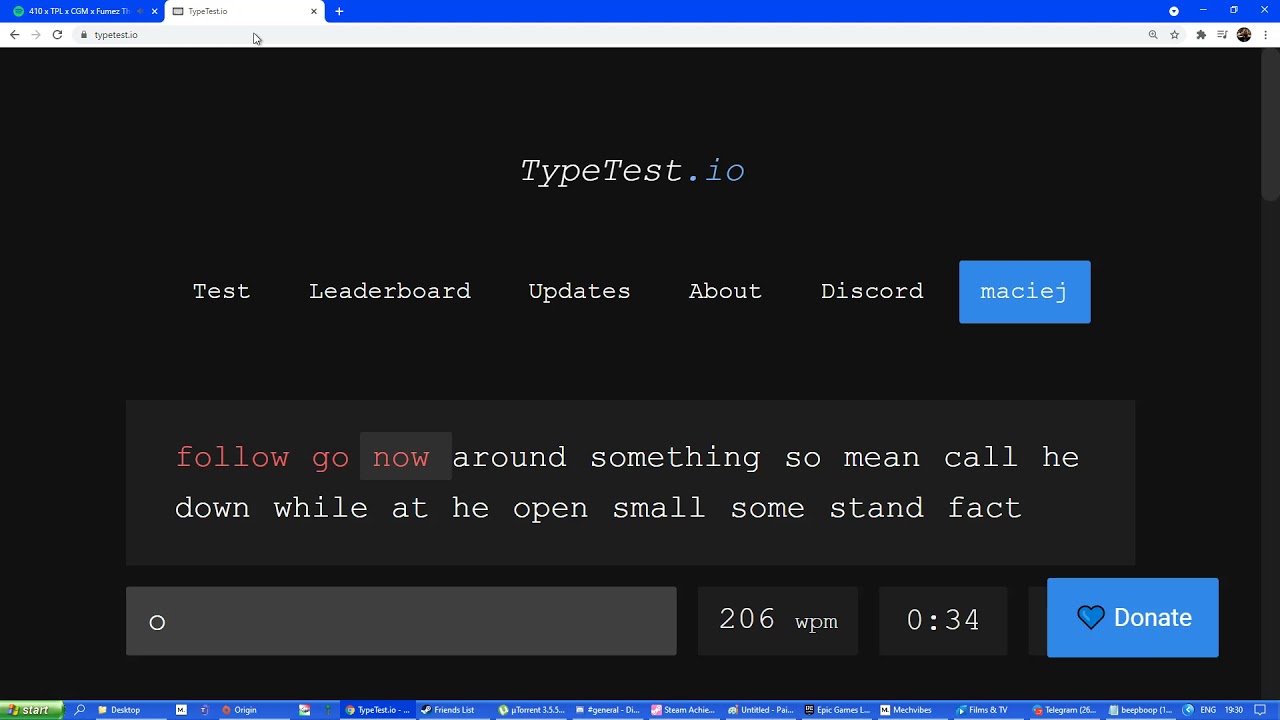 Typing Test 194 WPM 60 seconds - YouTube