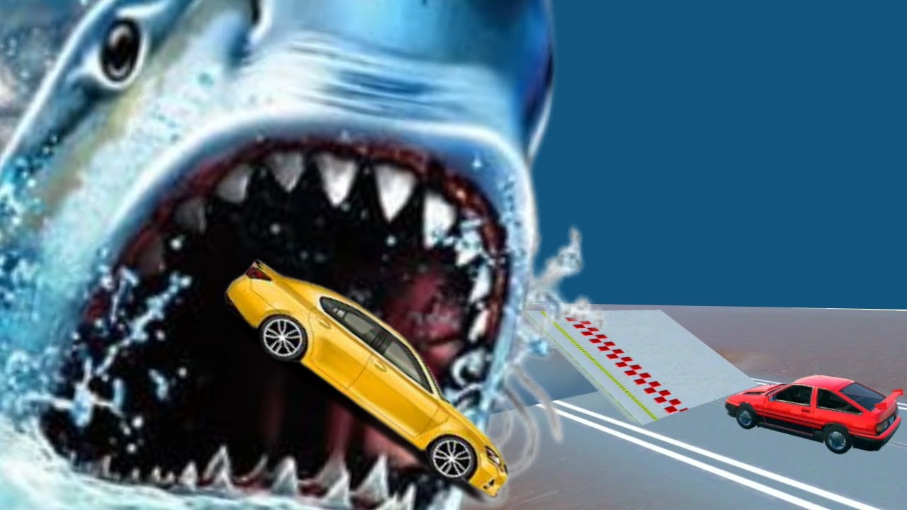 Car Vs Giant Shark Car Crashes Dangerous Bridge High Speed Bad Driving ...