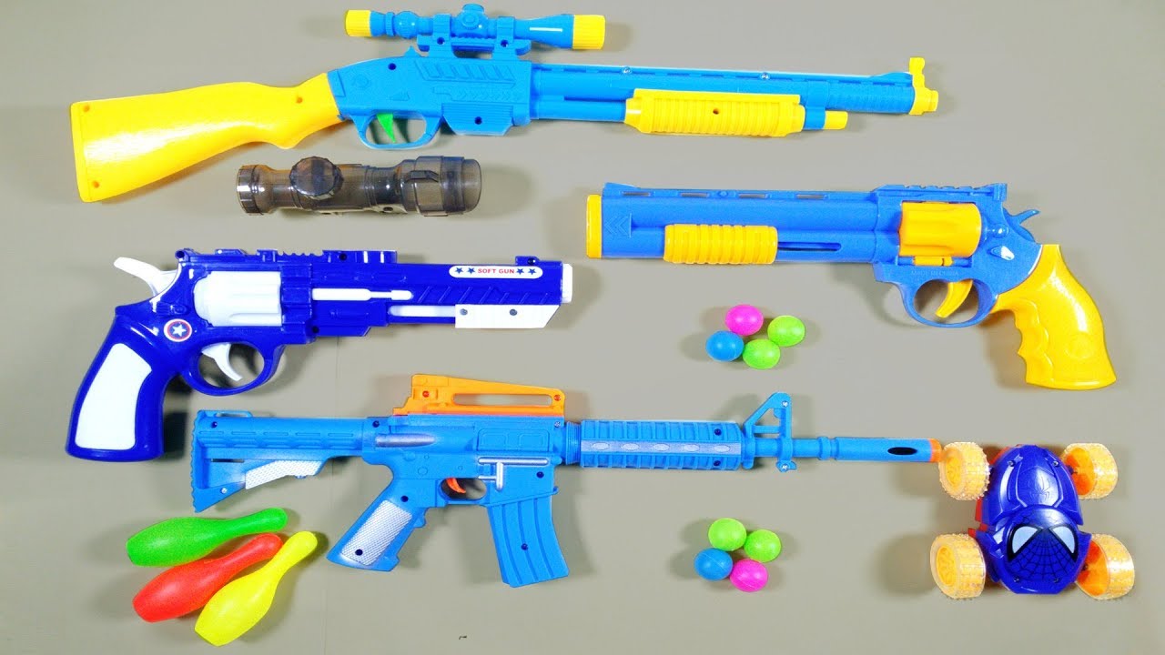Toy Guns Toys! Box of Toys with Many Blue Colored Toys from the Box ...