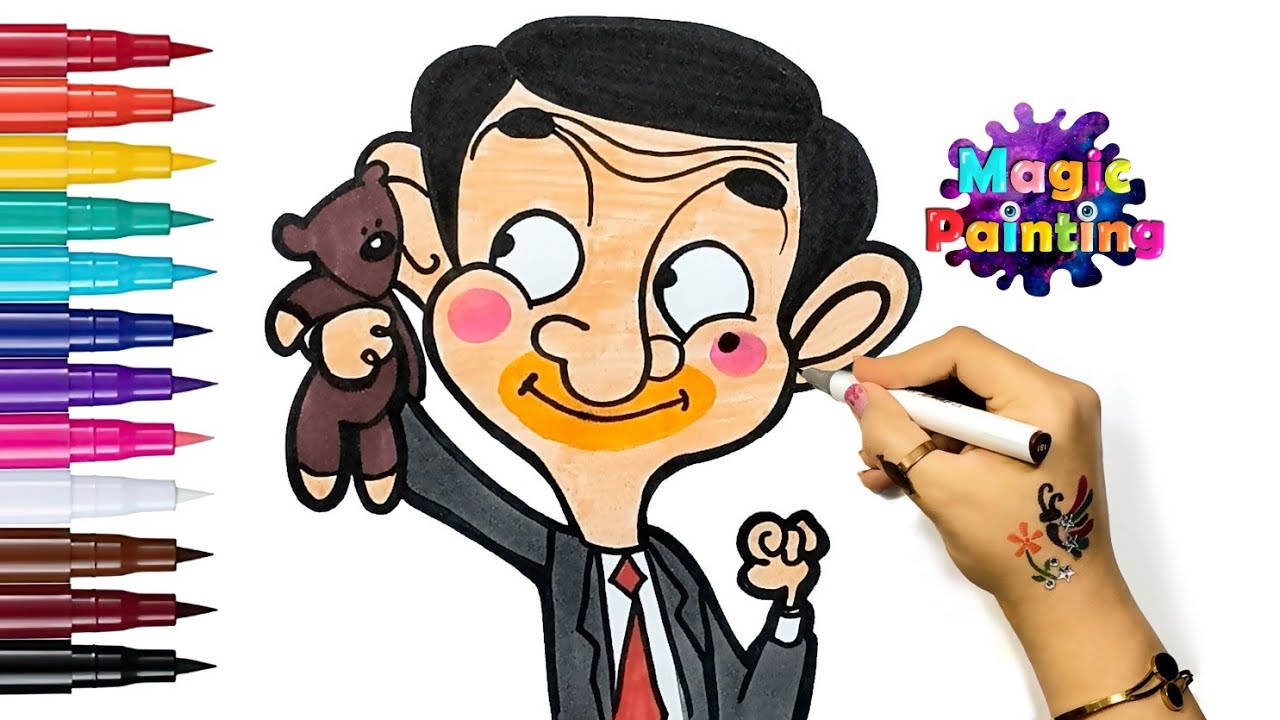 How to draw Mr Bean with teddy🤵🧸| Coloring Pages for Kids -Teach ...