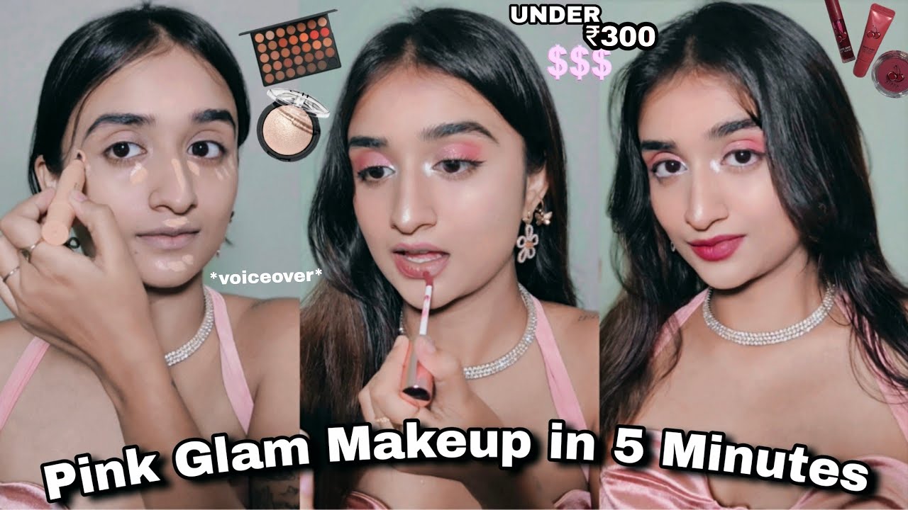 Pink Glam Makeup Tutorial Quick & Easy! 💗 *Under ₹300* - YouTube