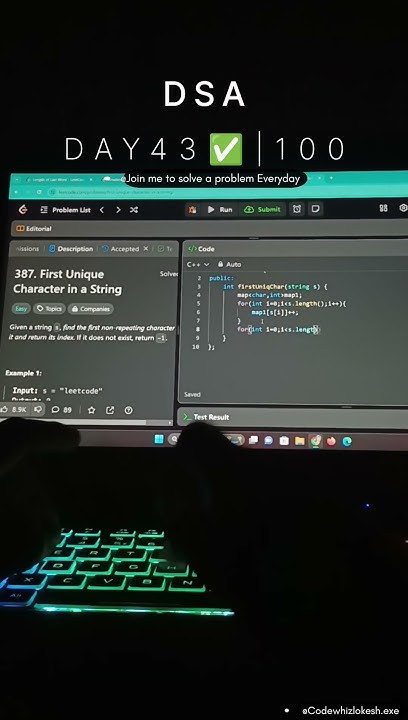Day 43100 Learning Dsa👨‍💻que Leetcode387first Unique Character In Strings Youtube