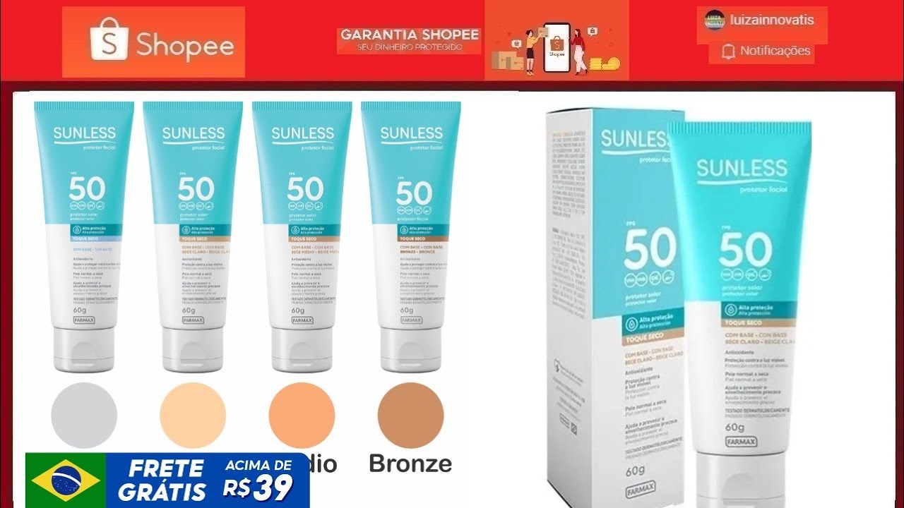 Protetor Solar Facial Sunless FPS 50 Farmax 60g A Escolher Incolor Bege ...