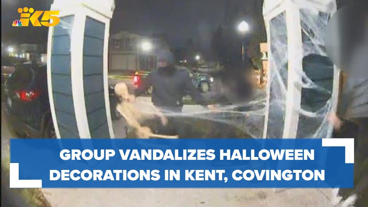 Group vandalizes Halloween decorations in Kent, Covington - YouTube