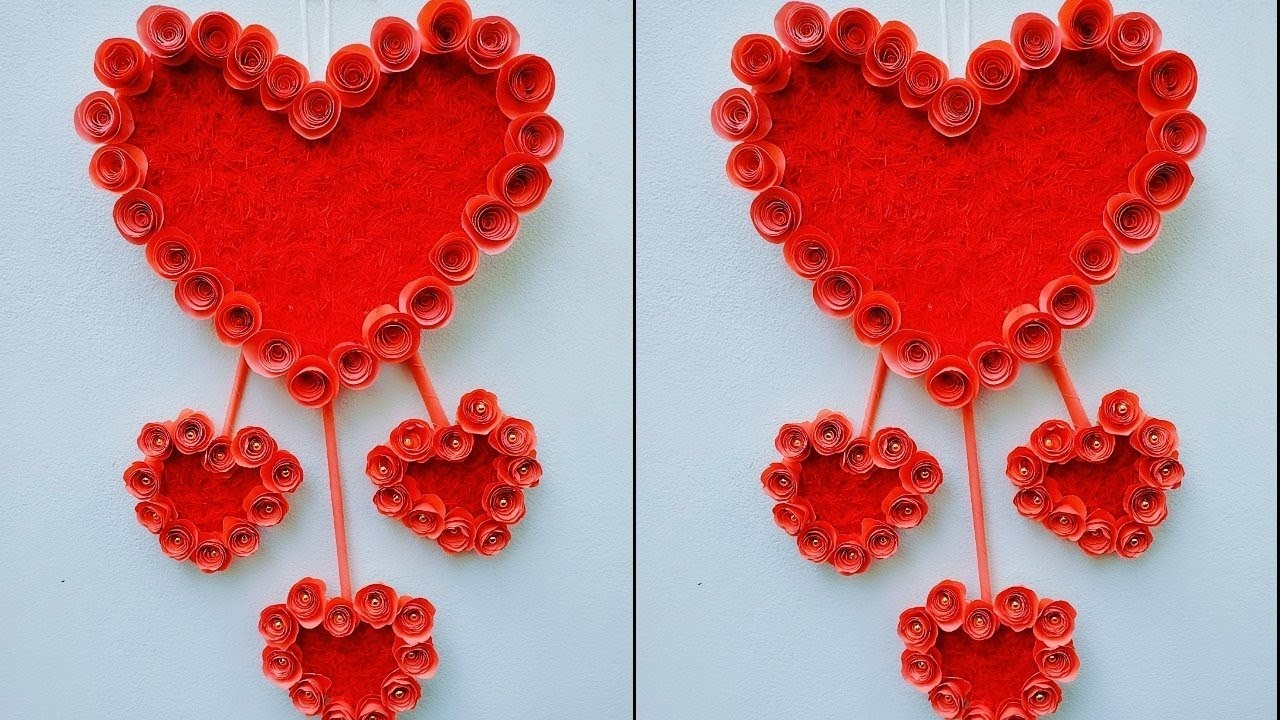 Easy wall Hanging idea/Paper Flower/Paper Rose Heart Shape Wall Hanging ...