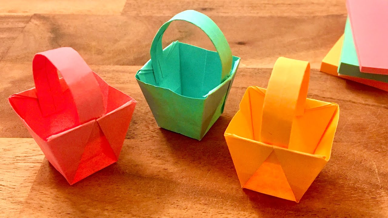 Easy Paper Basket - Sticky Note Origami Mini Basket - Diy Basket ...