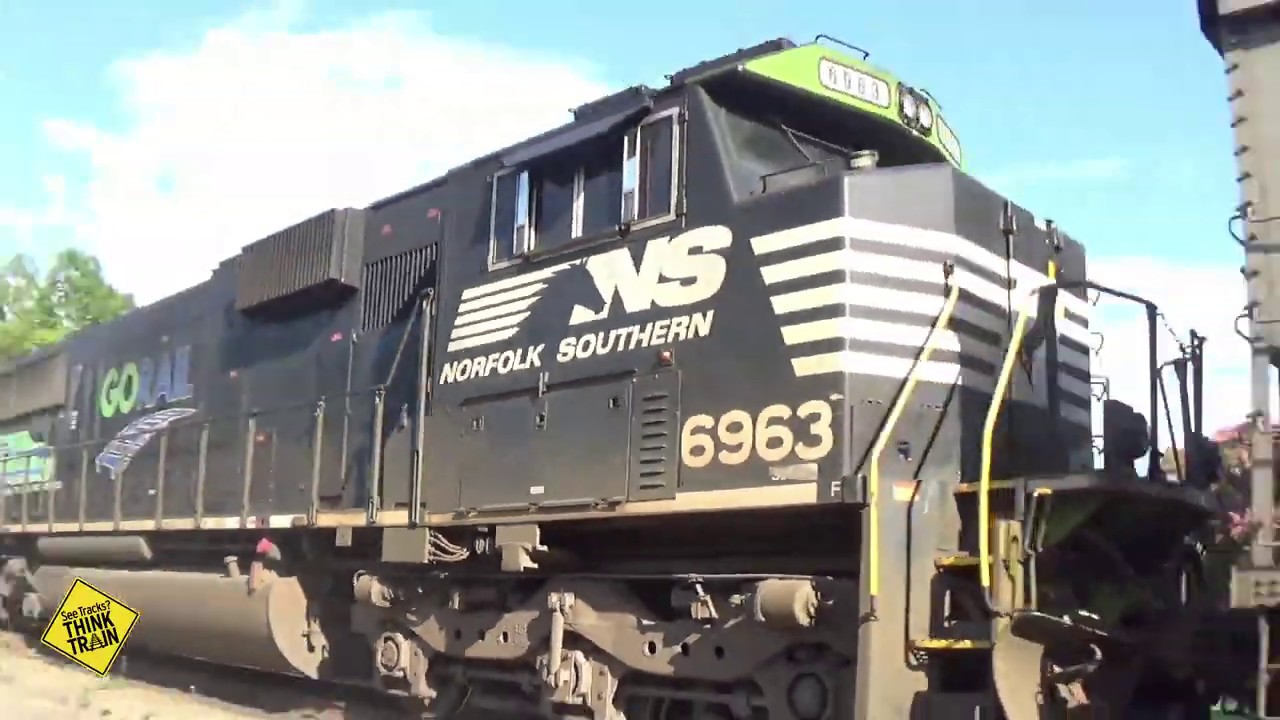 NS 6963 ( Go rail EMD SD60E Crescent cab) trails NS 820 - YouTube