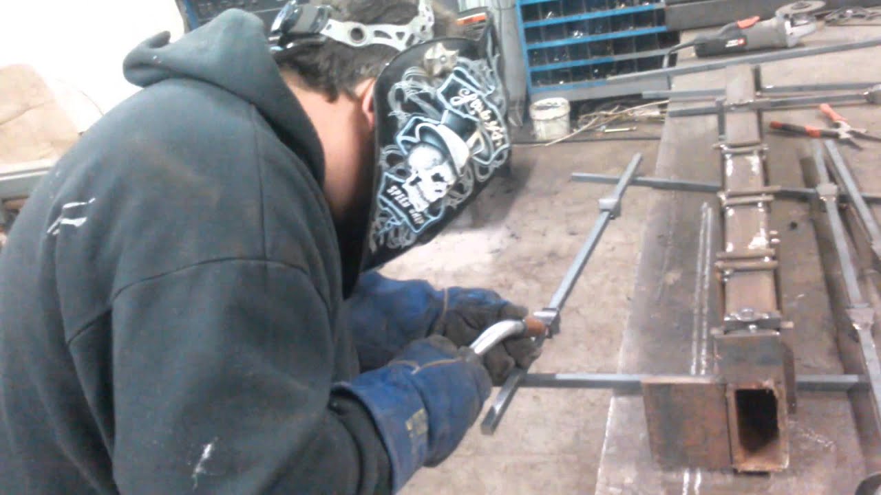 Welding handrail pickets - YouTube