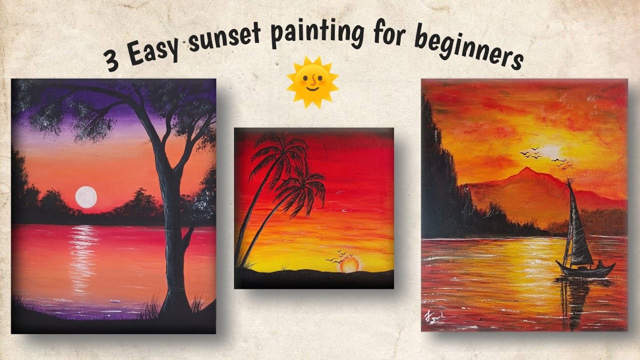 3 easy sunset painting / acrylic sunset painting for beginners # ...