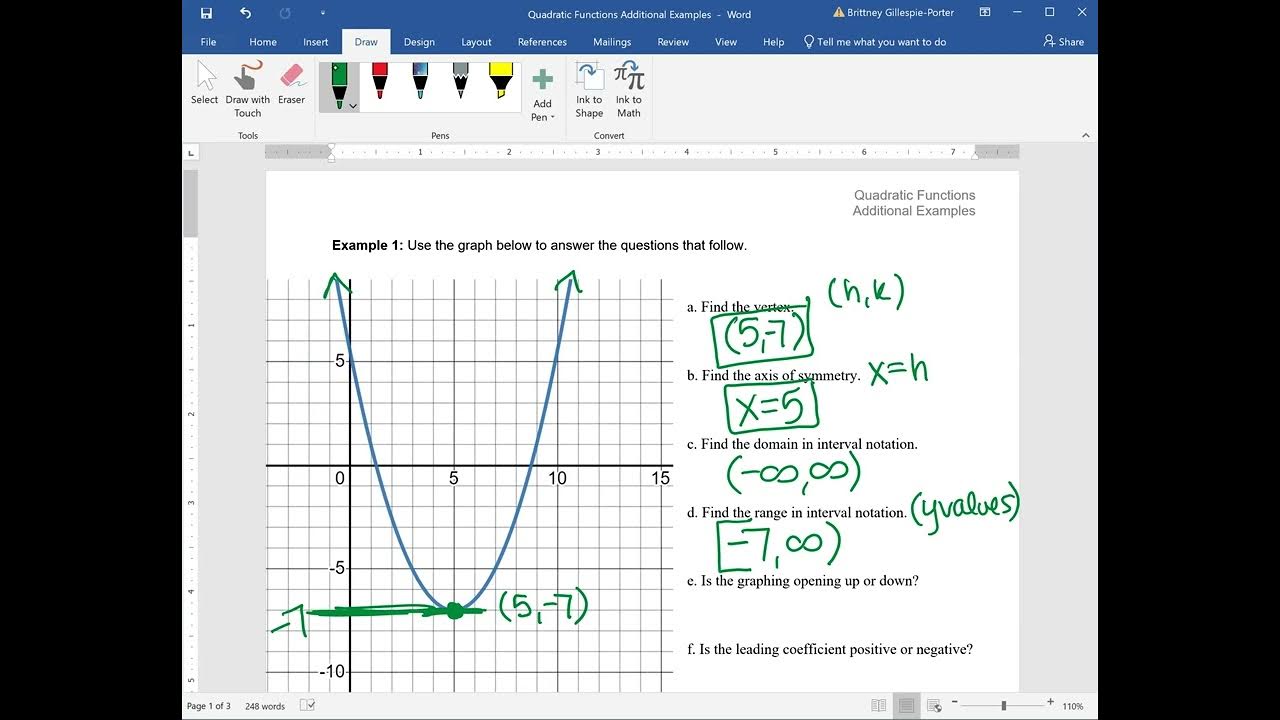 Identifying Characteristics of a Quadratic from a Graph - YouTube