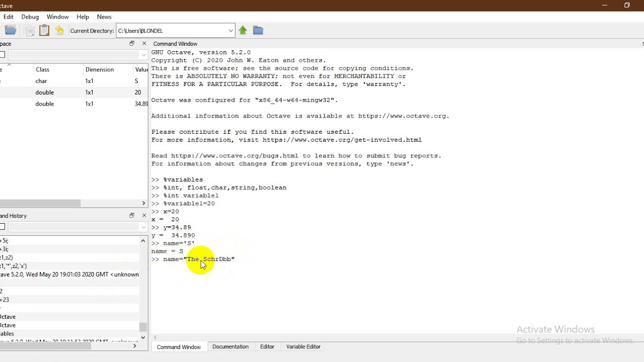 Variables In Octave Programming Youtube