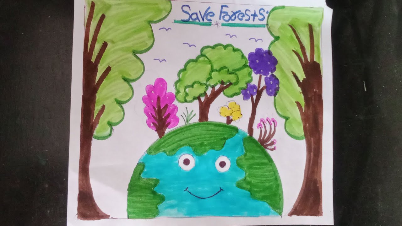 how to draw save forests poster easy steps | world forest day drawing ...