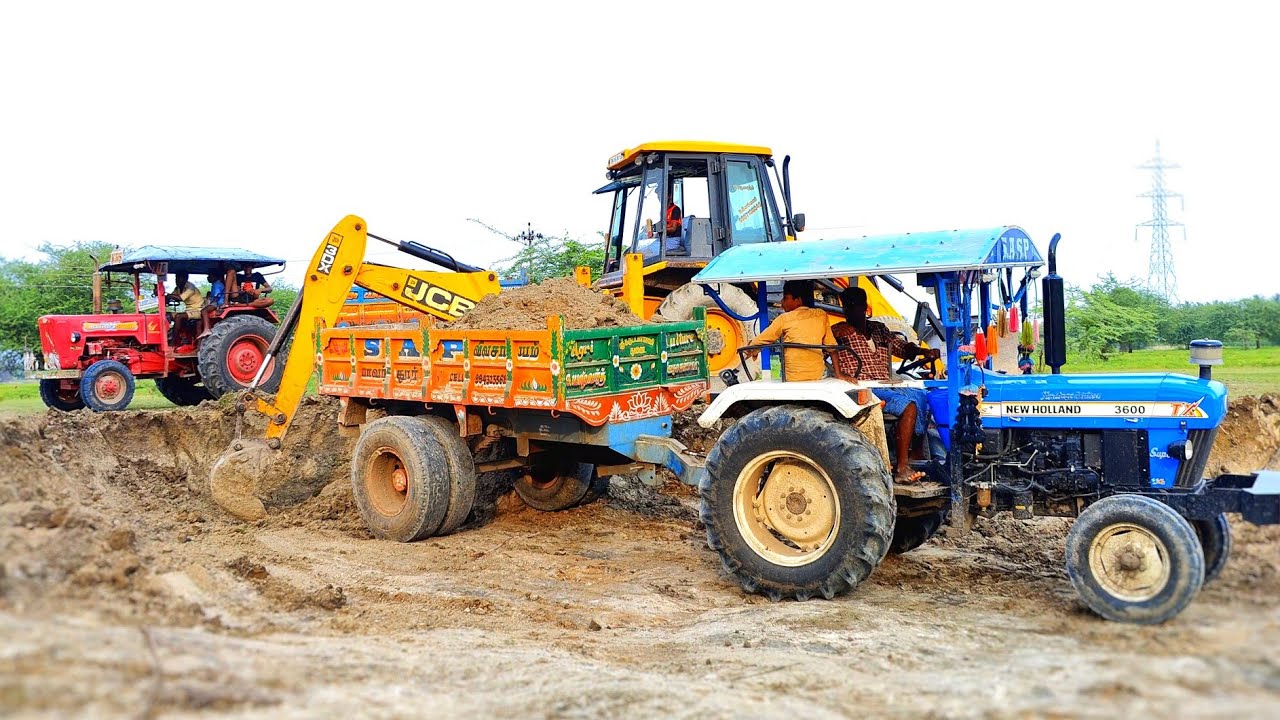 JCB 3DX Backhoe Loder Loading Mud Work By New Holland Tractor | tractor ...