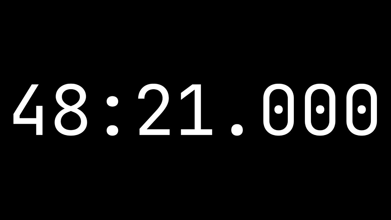 Countdown timer 48 minutes, 21 seconds [48:21.000] - White on black ...