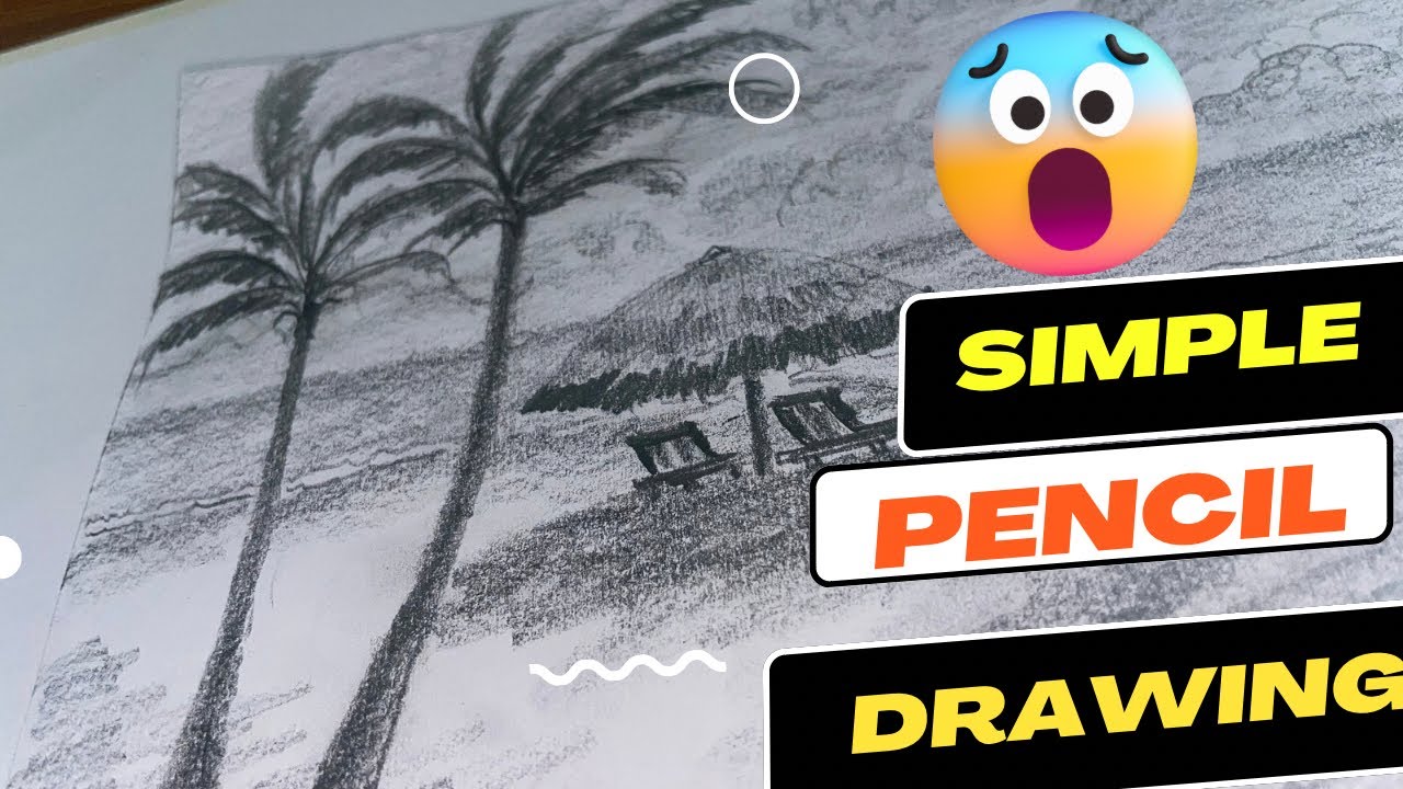 Simple drawing with pencil | Beach pencil drawing | Step by Step ...
