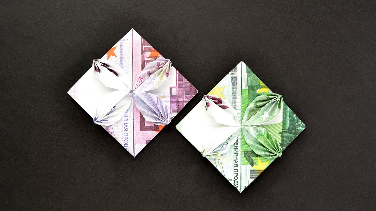 Origami UMSCHLAG "4 BLÄTTER" Euro Geldschein GELD FALTEN Money ENVELOPE ...