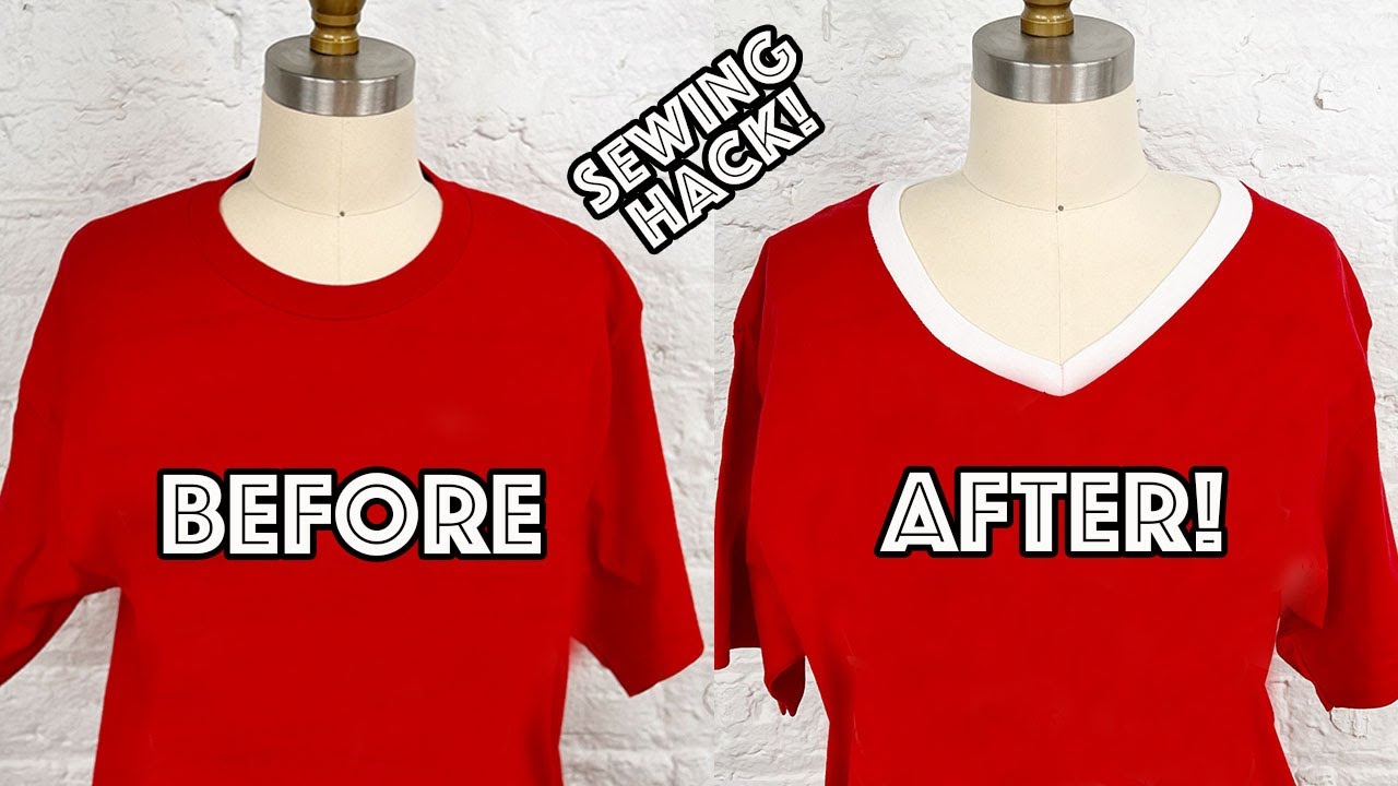 The Easiest Way To Change A Crew Neck T-shirt To a V-neck! - YouTube