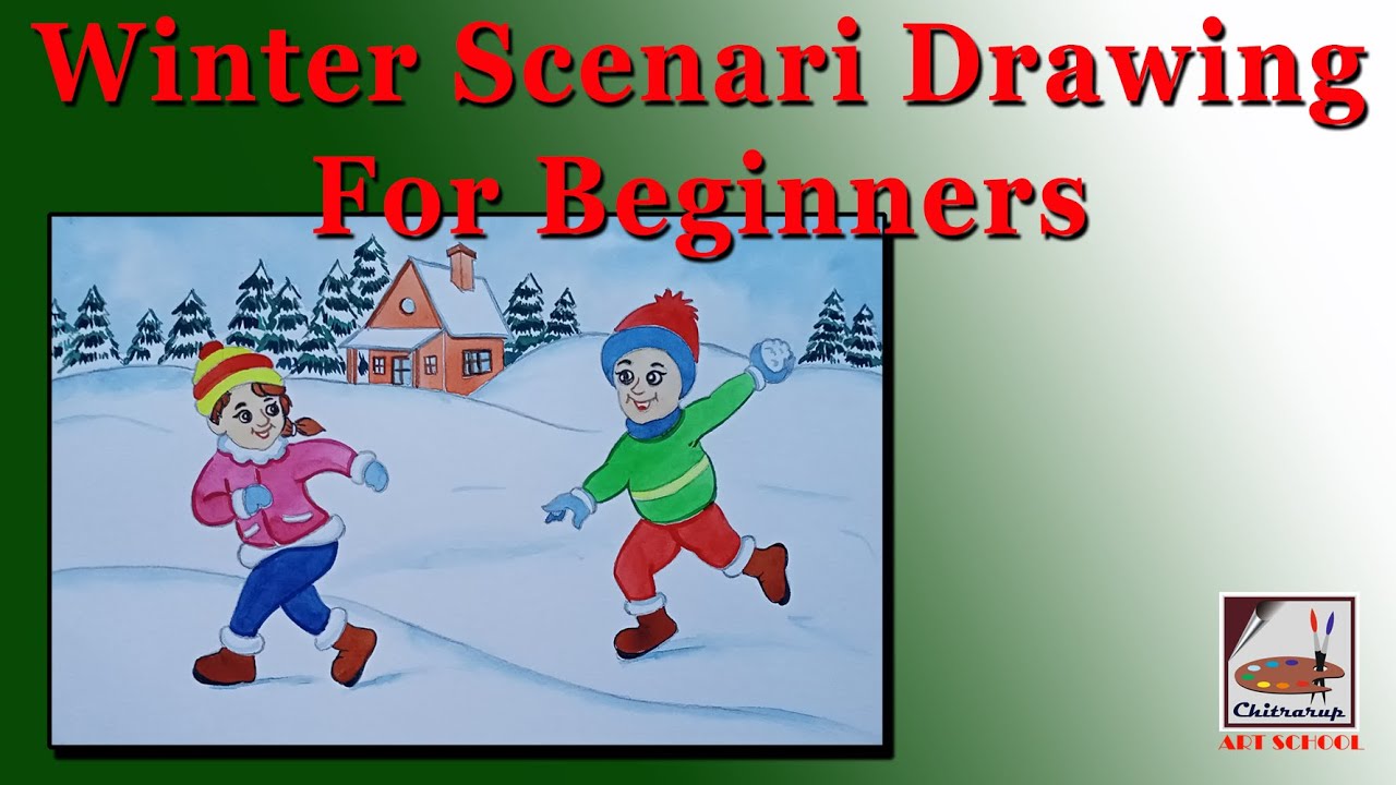 Winter Scenery Drawing / Winter Scenery Drawing For Beginners / How To ...