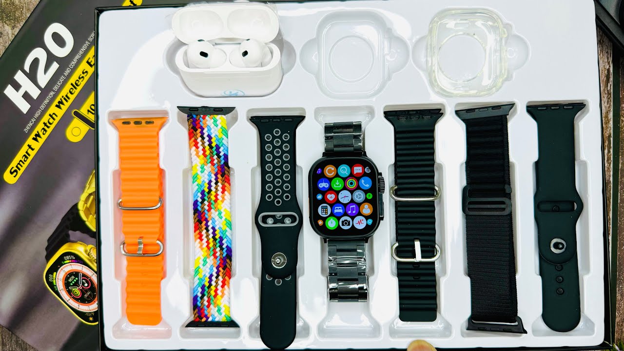 New H20 Ultra Black Edition Smart Watch X Airpods Pro X 7 pair Straps ...