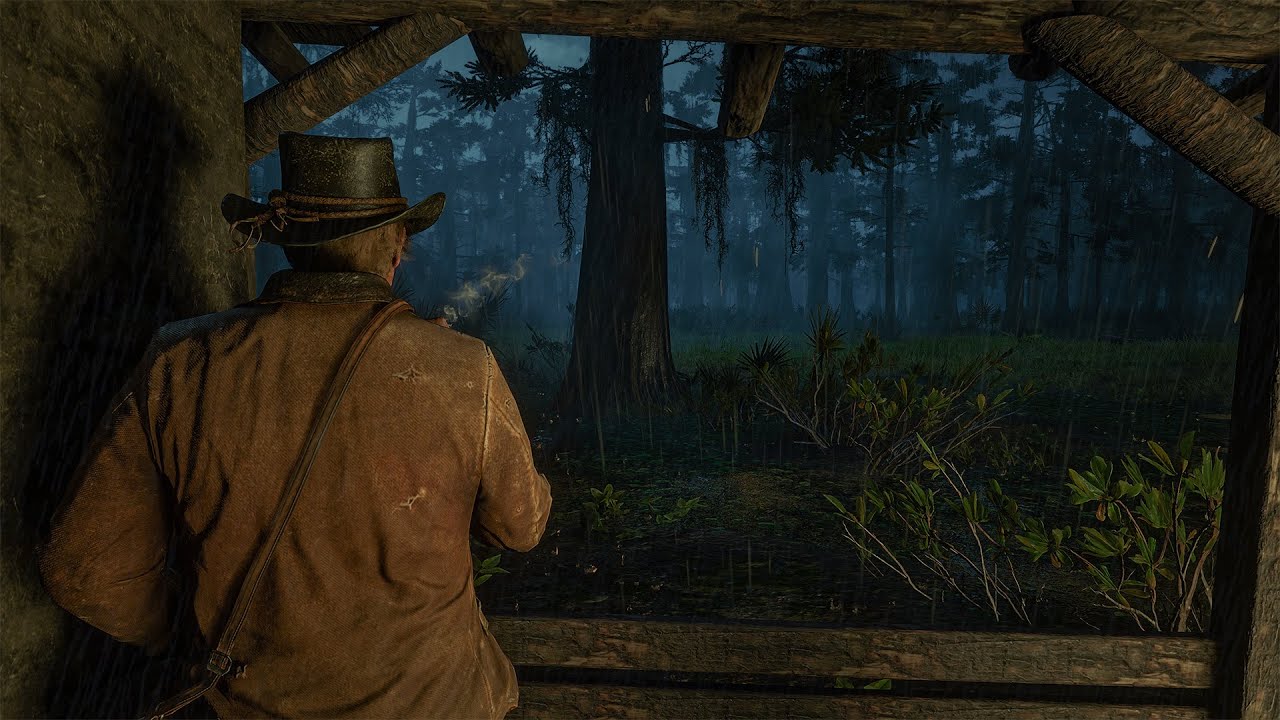 Arthur is looking for refuge in the swamp during a heavy rain with ...