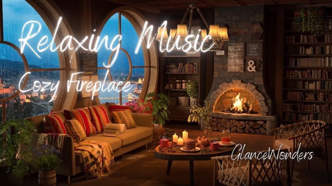Calming Music | Cozy and Warm Fireplace | Beautiful Rainy Day ...