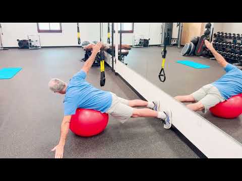 Stability Ball Back Raises Arms Extended To Side With Rotation - YouTube