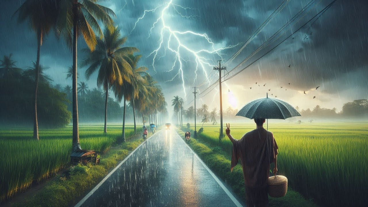 Walking in my village it was raining very heavily and there was ...