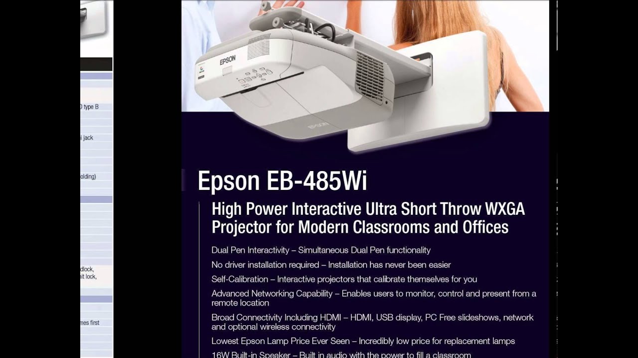 Epson EB-485WI Projector Spec Sheet - YouTube