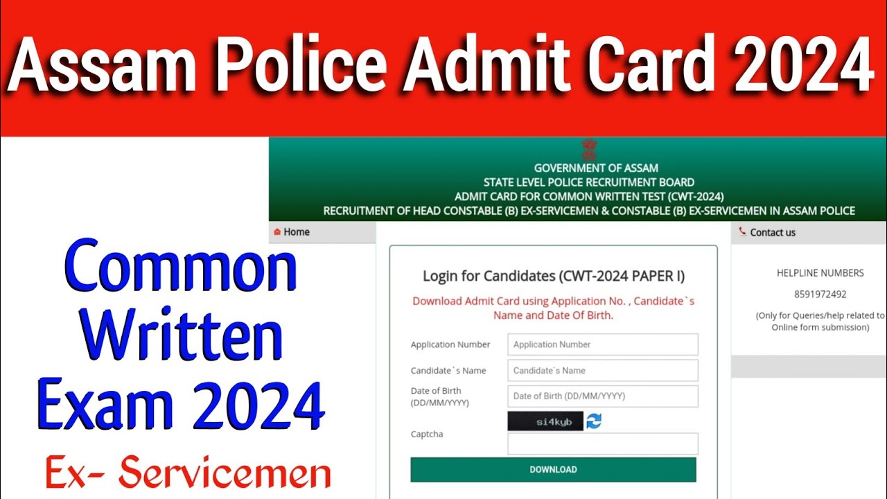 Assam Police Admit Card for Constable & SI | Admit for Assam Police CWE ...