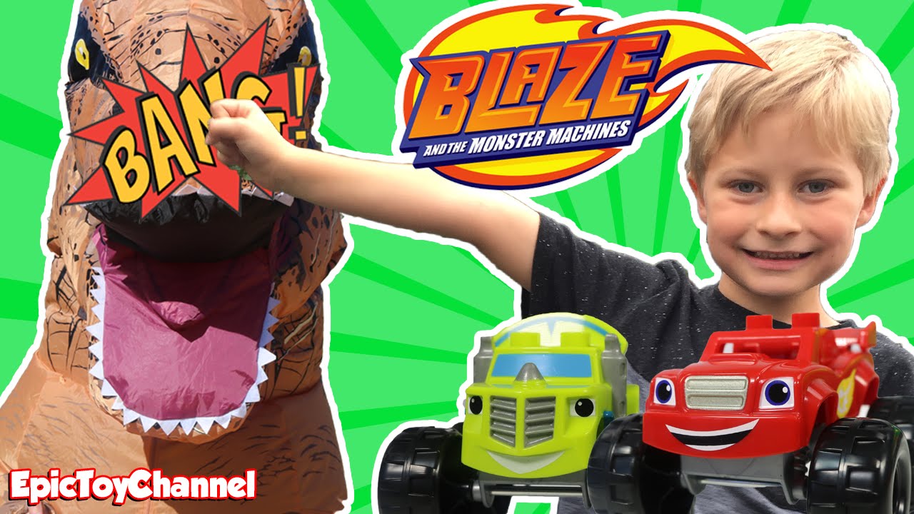 BLAZE And The MONSTER MACHINES Giant SURPRISE Johnnys T-Rex Battle In ...