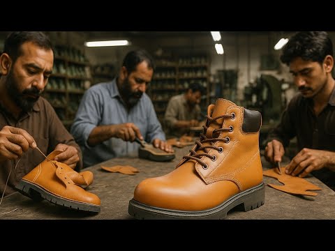Handmade Leather Safety Shoes Complete Manufacturing Process in Local Factory / Made in Pakistan