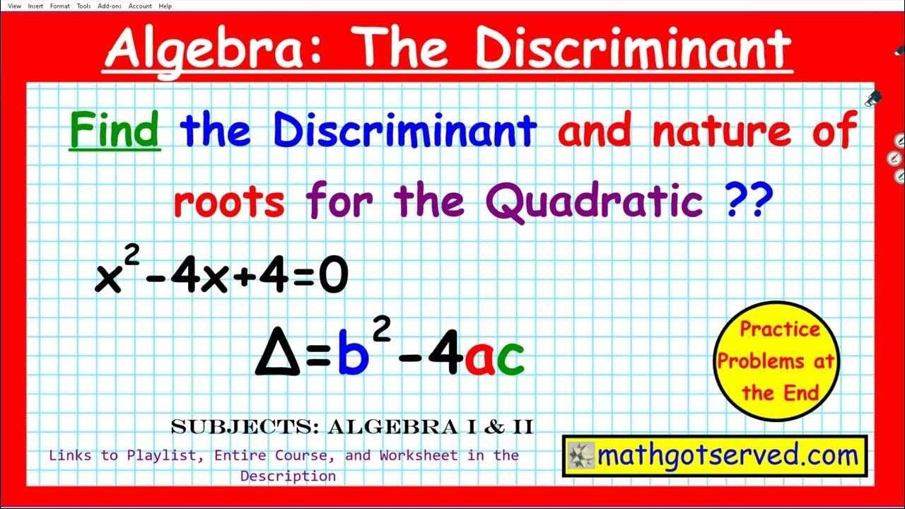 algebra the role of the discriminant mathgotserved - YouTube