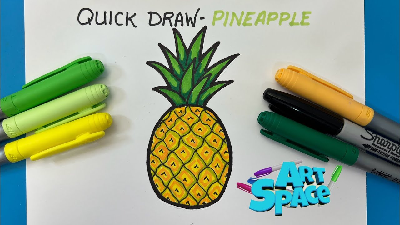 Quick Draws for Kids - How to Draw a PINEAPPLE (Easy) - YouTube