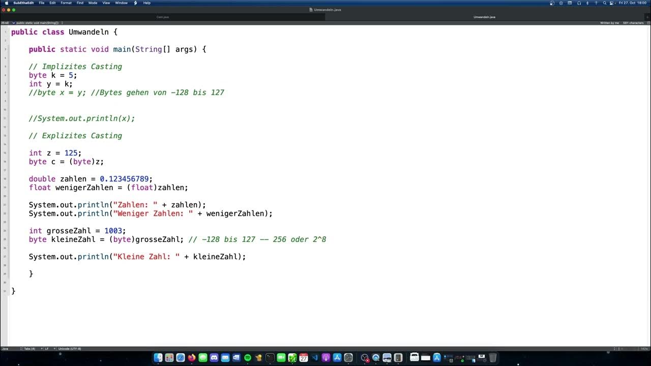 Programmieren in Java 1: Video 17.1 | Typumwandlung Ergänzung - YouTube