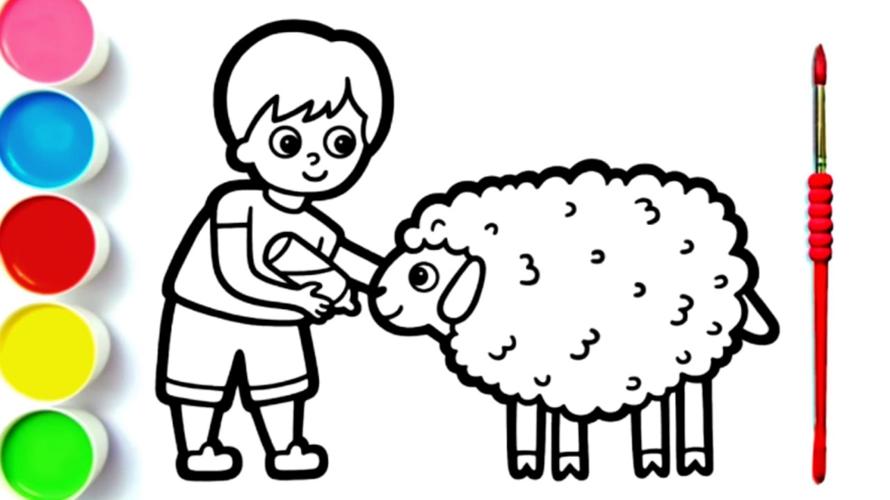 Lamb Feeding Picture Drawing, Painting and Coloring for Kids, Toddlers ...
