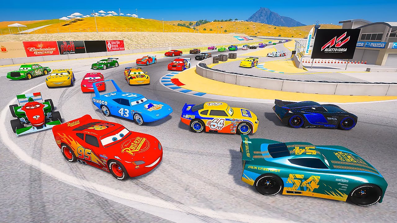 Race Crazy Pixar Cars - Laguna Seca - McQueen vs Herb Curbler The King ...