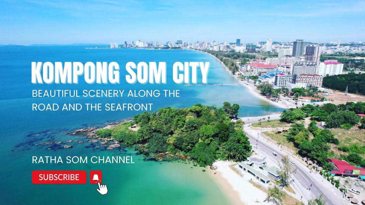 Beautiful scenery along the road and the seafront in Kampong Som city ...