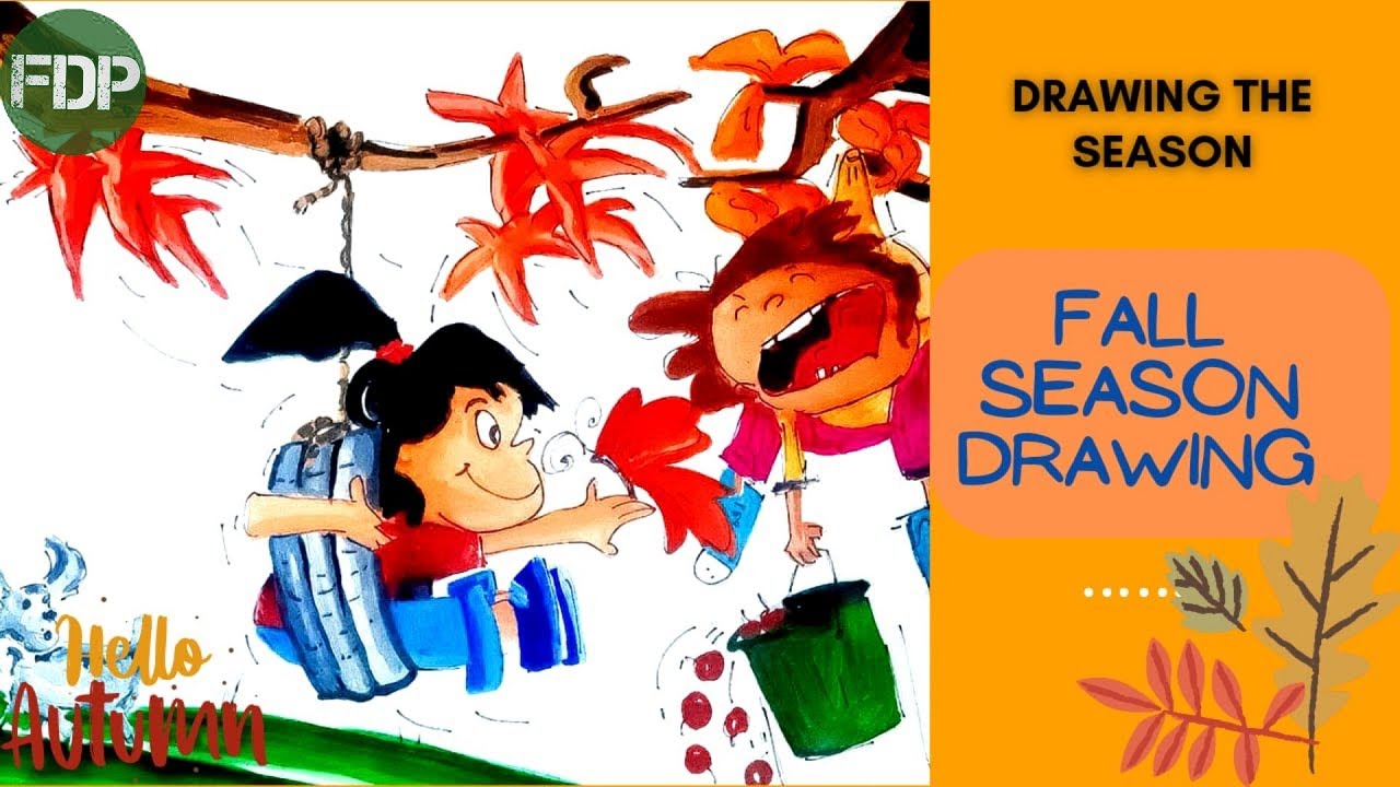 How to Draw Autumn Season Scenery Fall Season Scene Drawing - YouTube