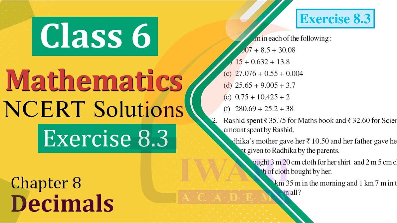 NCERT Solutions for Class 6 Maths Chapter 8 Exercise 8.3 Decimals ...