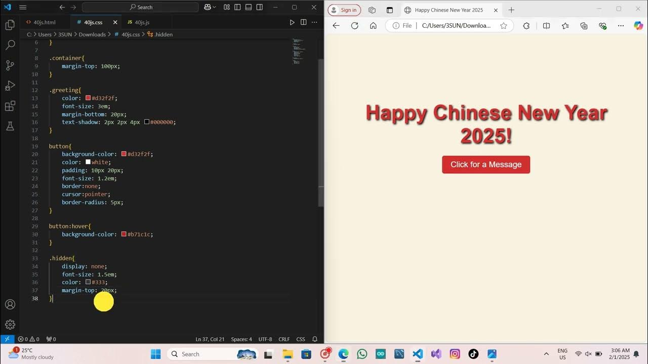 HTML & CSS & Javascript Project 40: 'Happy Chinese New Year 2025' Created by Trishanth Kumar ...