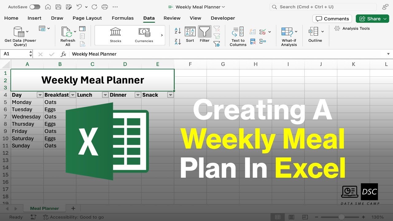Simple Way To Create A Weekly Meal Planner In Microsoft Excel #excel # ...