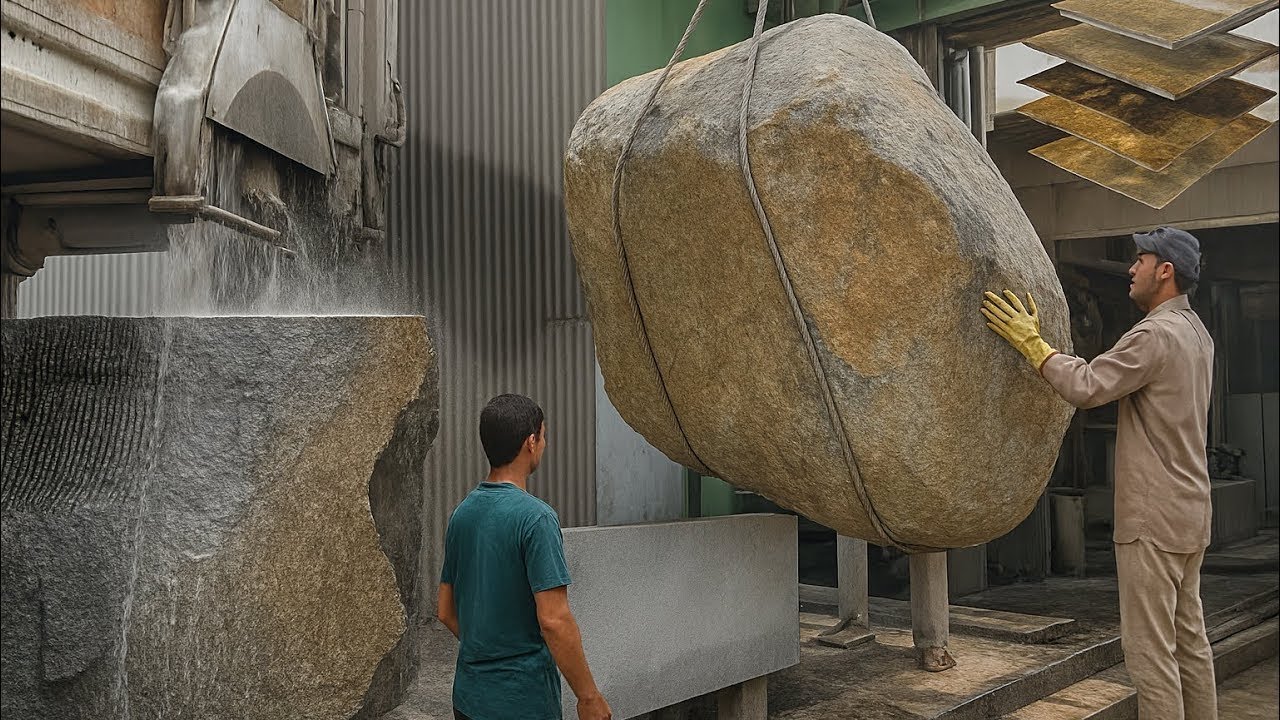 How a52 Ton Two Granite Boulder Into a cutting the Marble Slabs ...