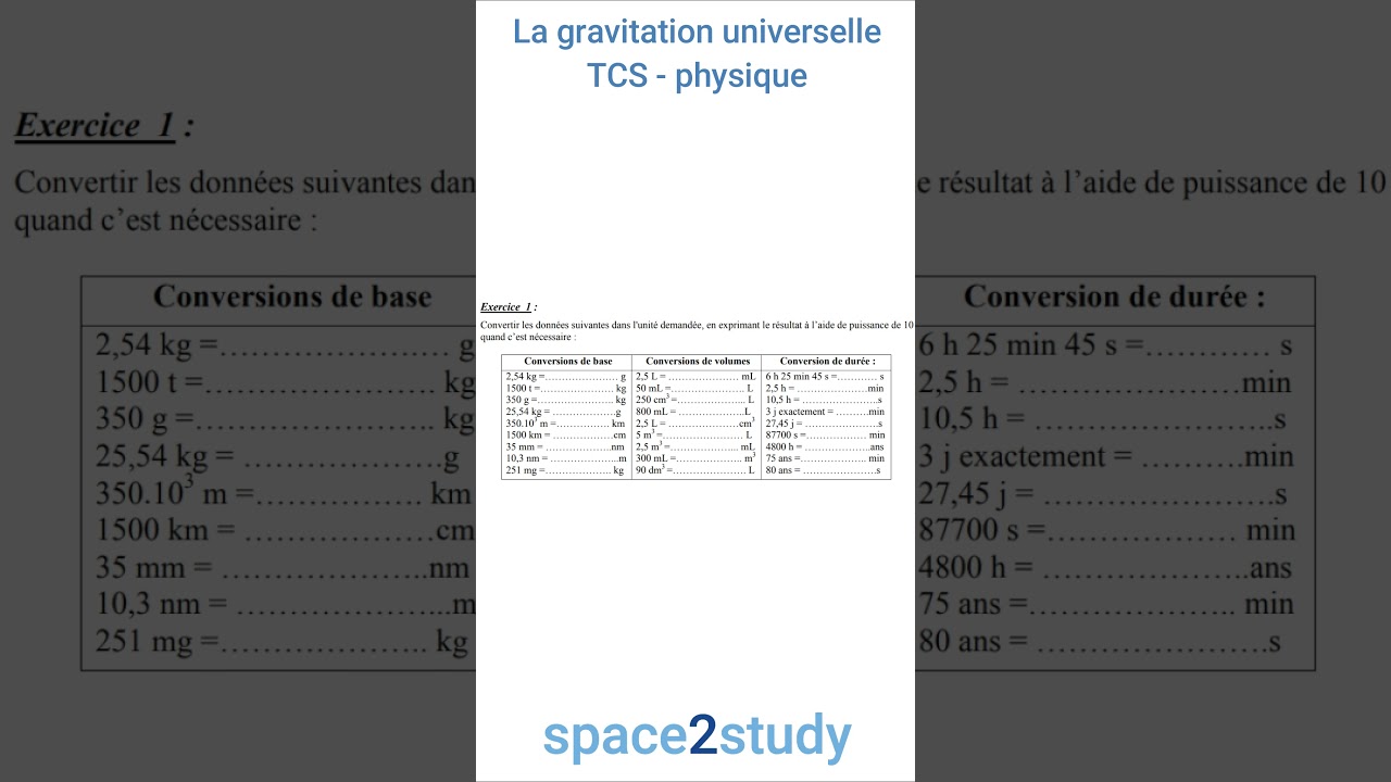 Exercice 1 Série 2 La gravitation universelle TCSF Cours de physique ...