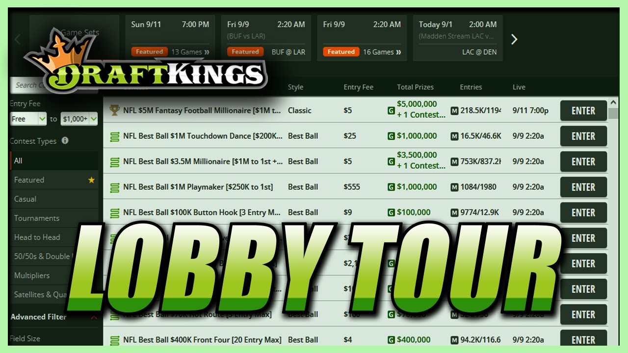 DRAFTKINGS NFL WEEK 1 LOBBY TOUR: DFS FANTASY FOOTBALL 2022 - YouTube