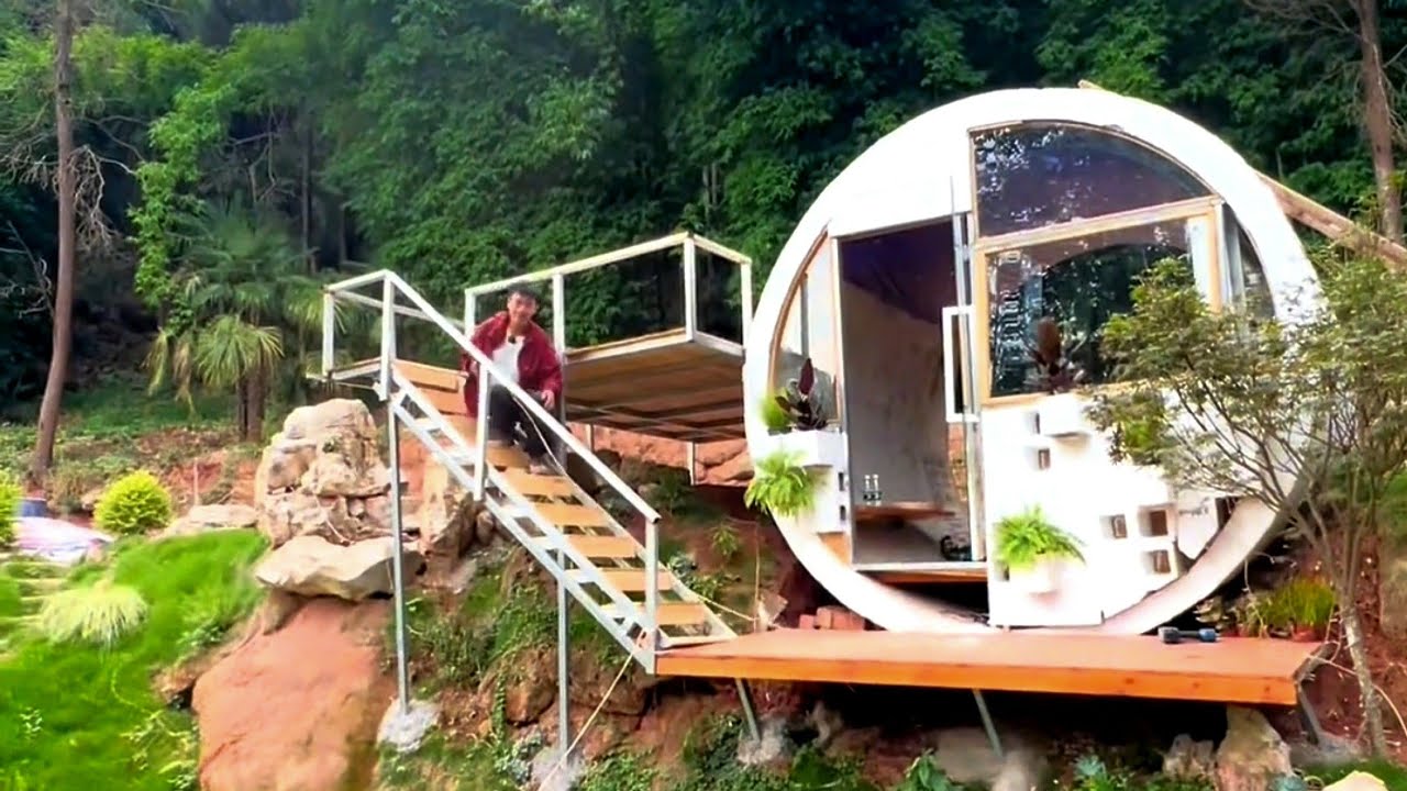 Build a small, comfortable room in a circular concrete block - YouTube